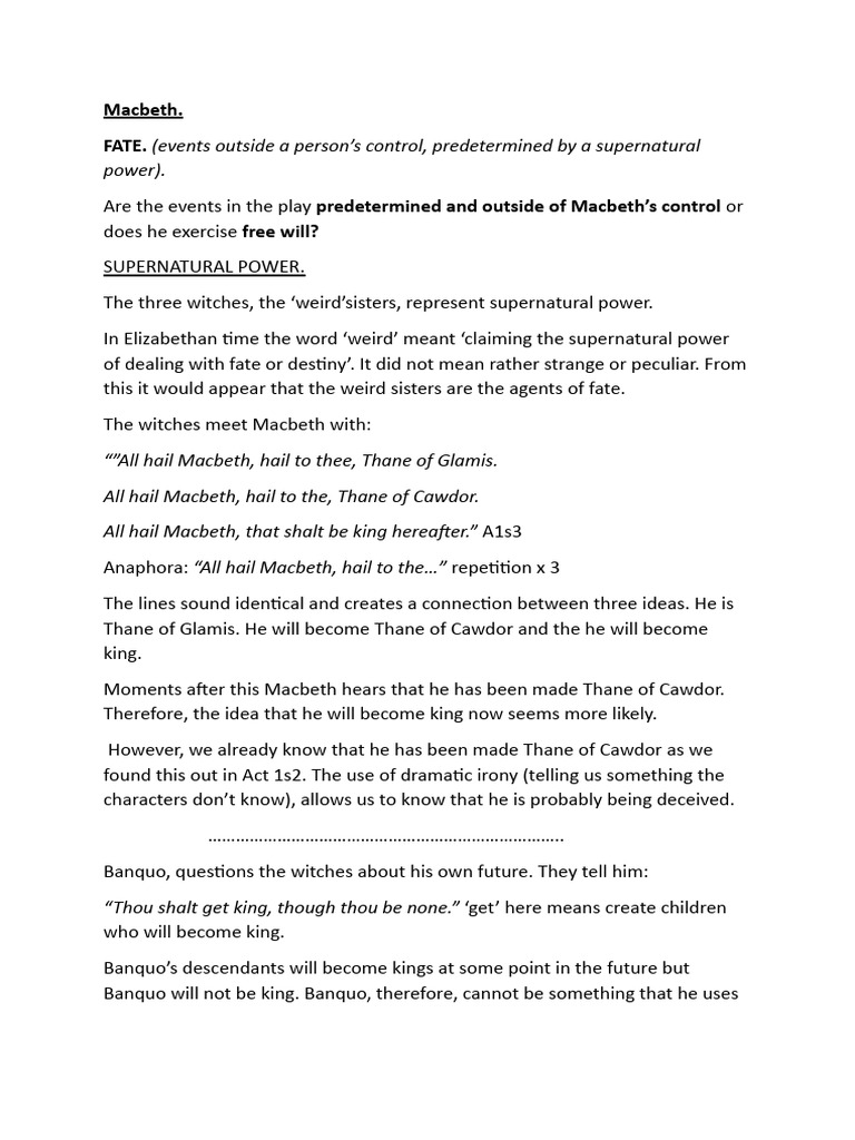 Macbeth: Fate vs. Free Will Analysis | PDF | Macbeth