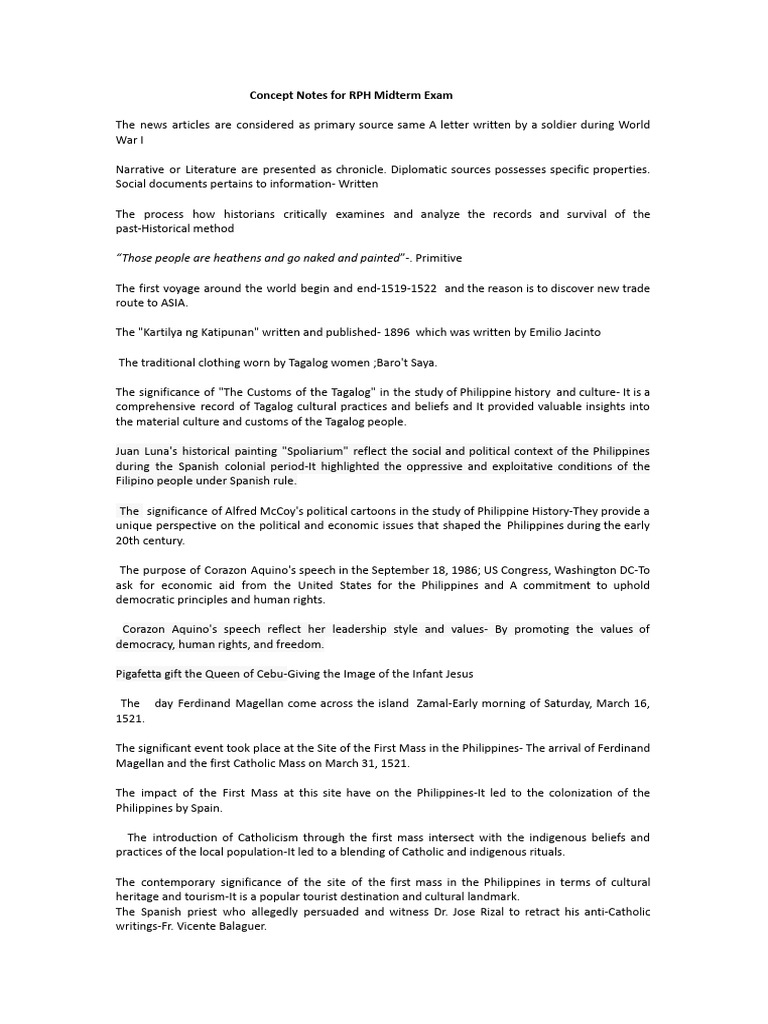 RPH Midterm Exam Concept Notes Summary | PDF | Philippines | Primary ...