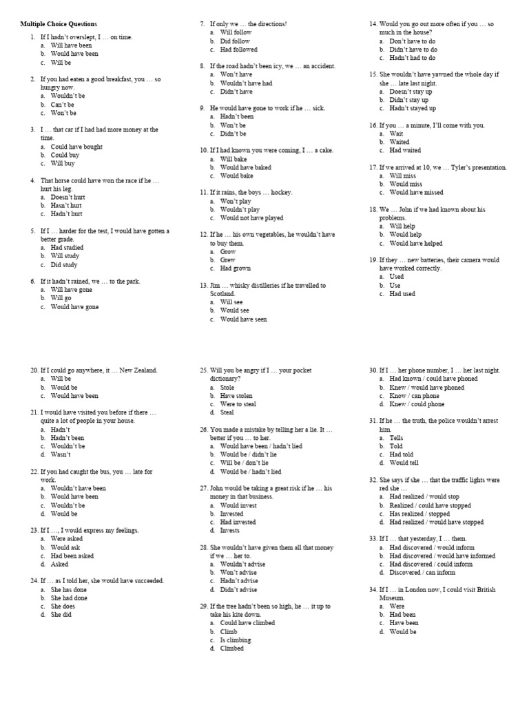 Multiple Choice Questions Conditional Sentence | PDF