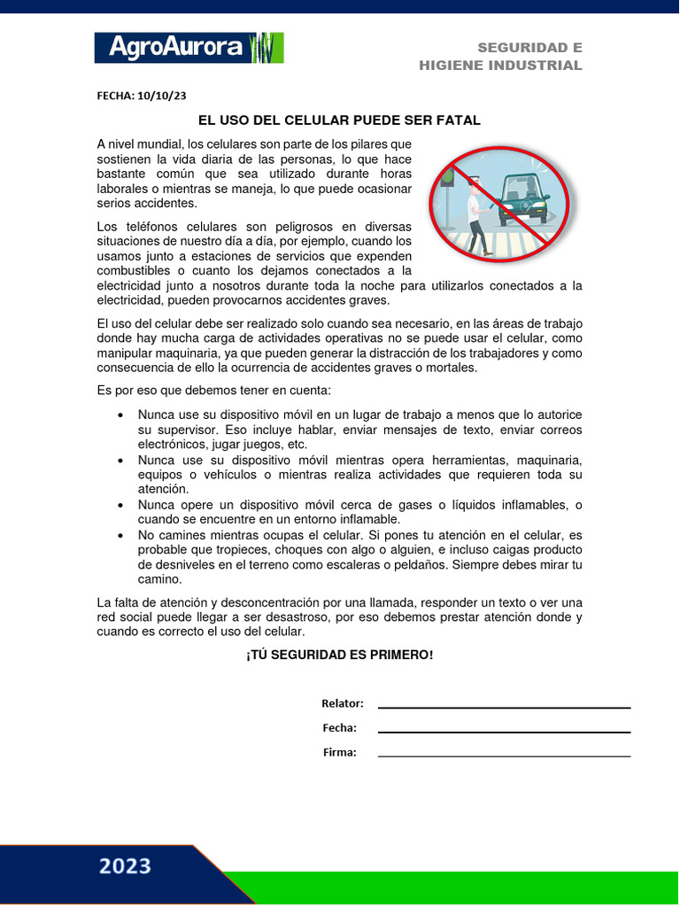 Uso Seguro del Celular en el Trabajo | PDF