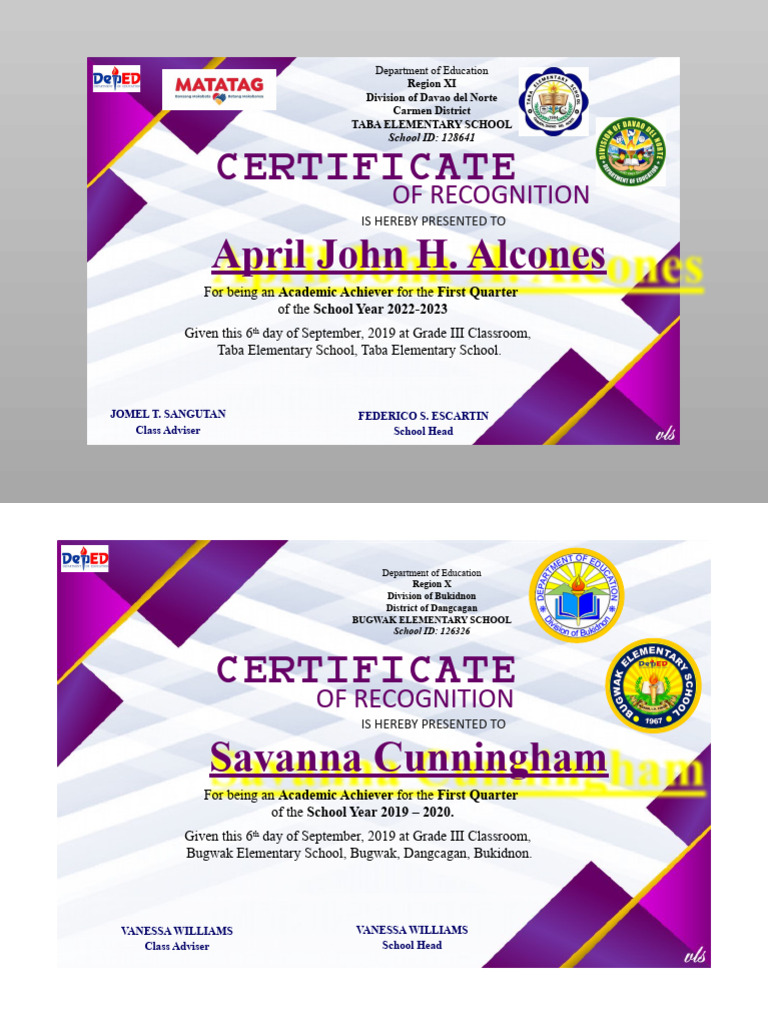 Academic Achievement Certificates 2019 | PDF