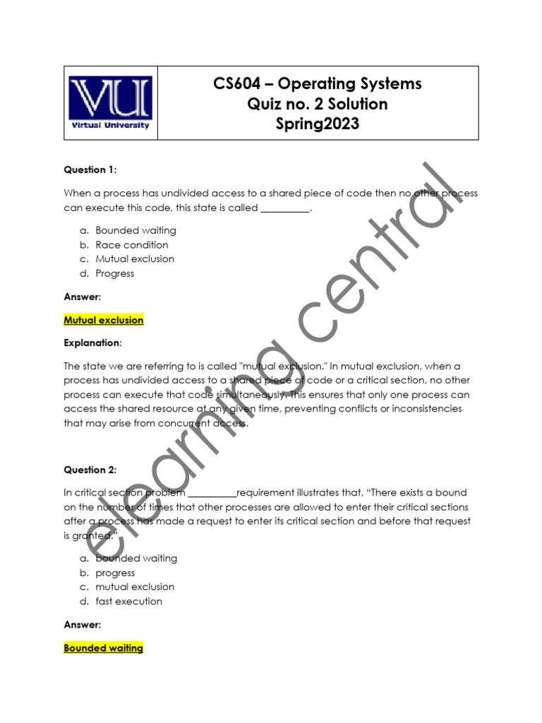 DONE_CS604-Quiz 2 Solution | PDF | Scheduling (Computing) | Process (Computing)