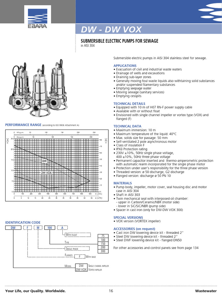 Ebara DW DW-VOX | PDF | Pump | Insulator (Electricity)