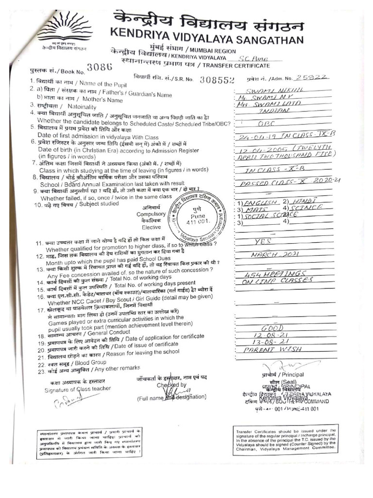 Transfer Certificate Nikhil - Compressed | PDF