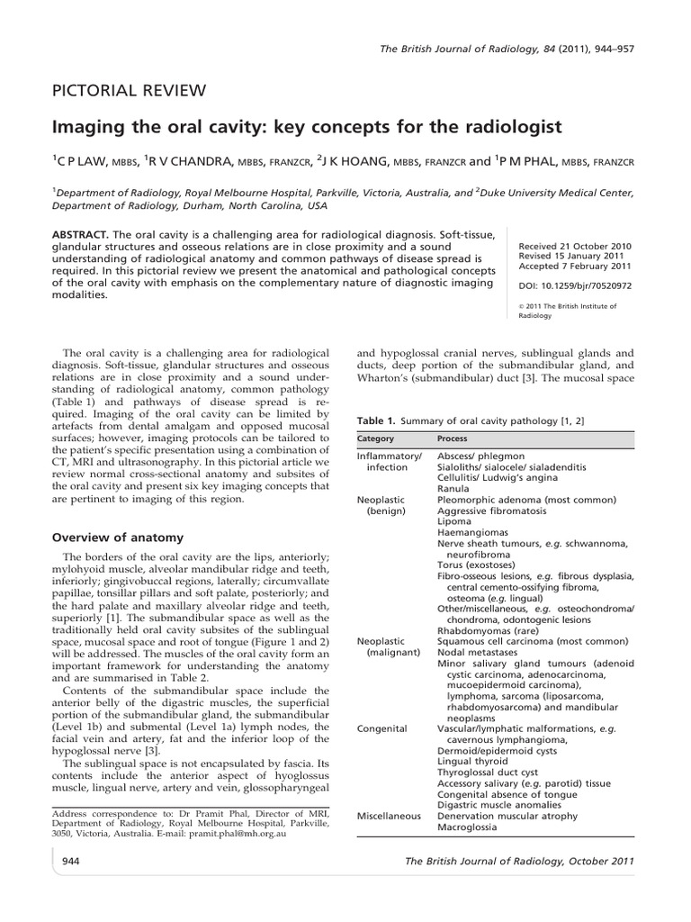 Imaging Anatomy of the Oral Cavity | PDF | Tongue | Anatomy
