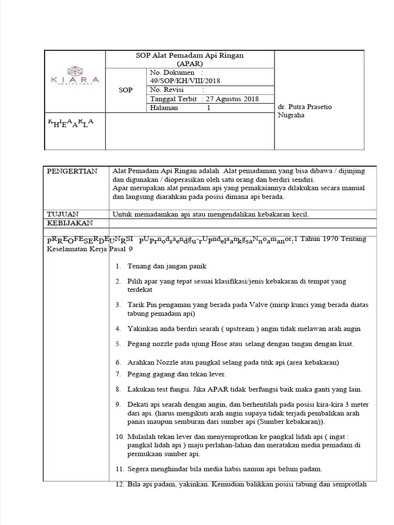 PDF Sop Alat Pemadam Api Ringan - Compress | PDF