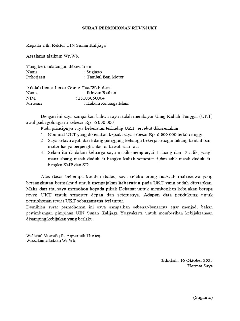 Surat Permohonan Ukt | PDF