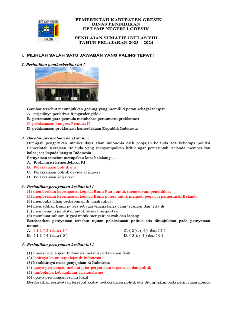 Naskah Soal Sumatif 1 SMSTR 2 PPKN Kelas Viii 2022-2023 | PDF