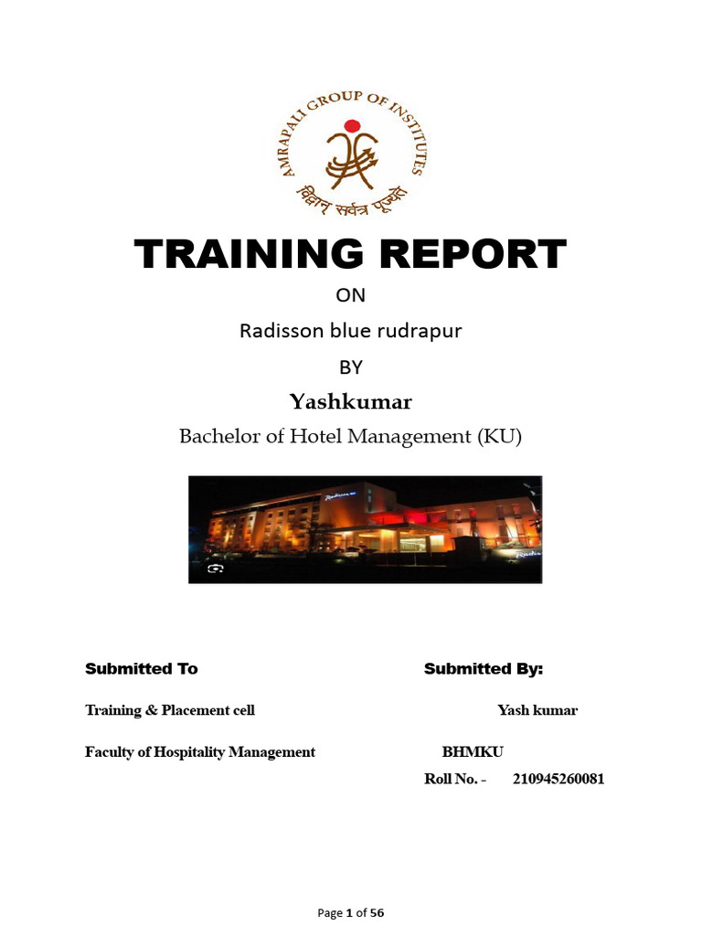 Yash Kumar Training Report | Download Free PDF | Bed | Restaurants