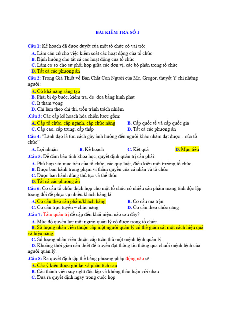 QTH Bai Ktra So 1 | PDF