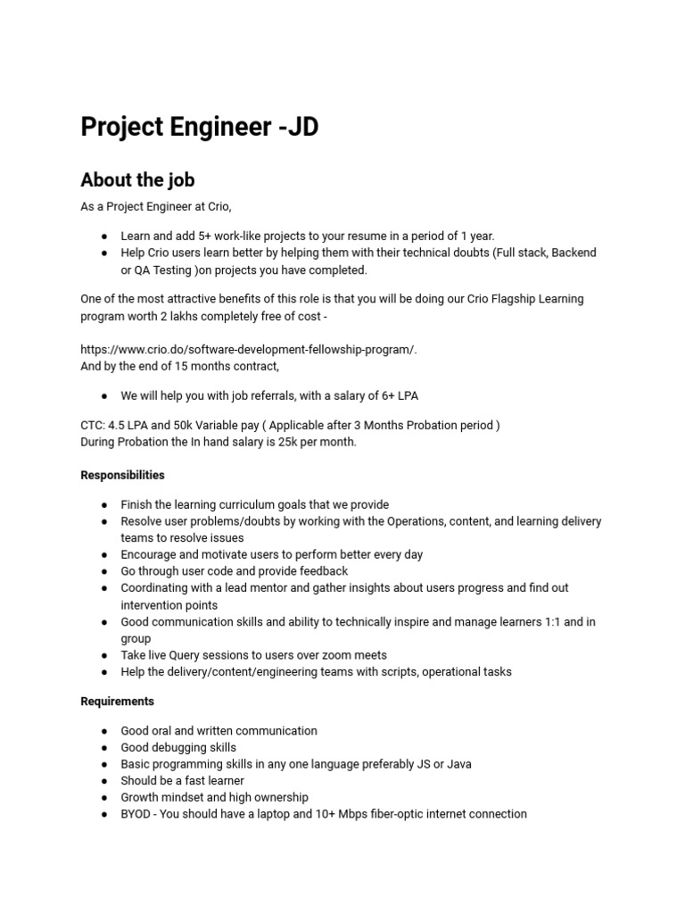 Project Engineer - JD | PDF
