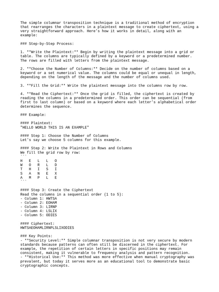 Columnar Technique | PDF | Espionage Techniques | Secure Communication Columnar Technique | PDF | Espionage Techniques | Secure Communication