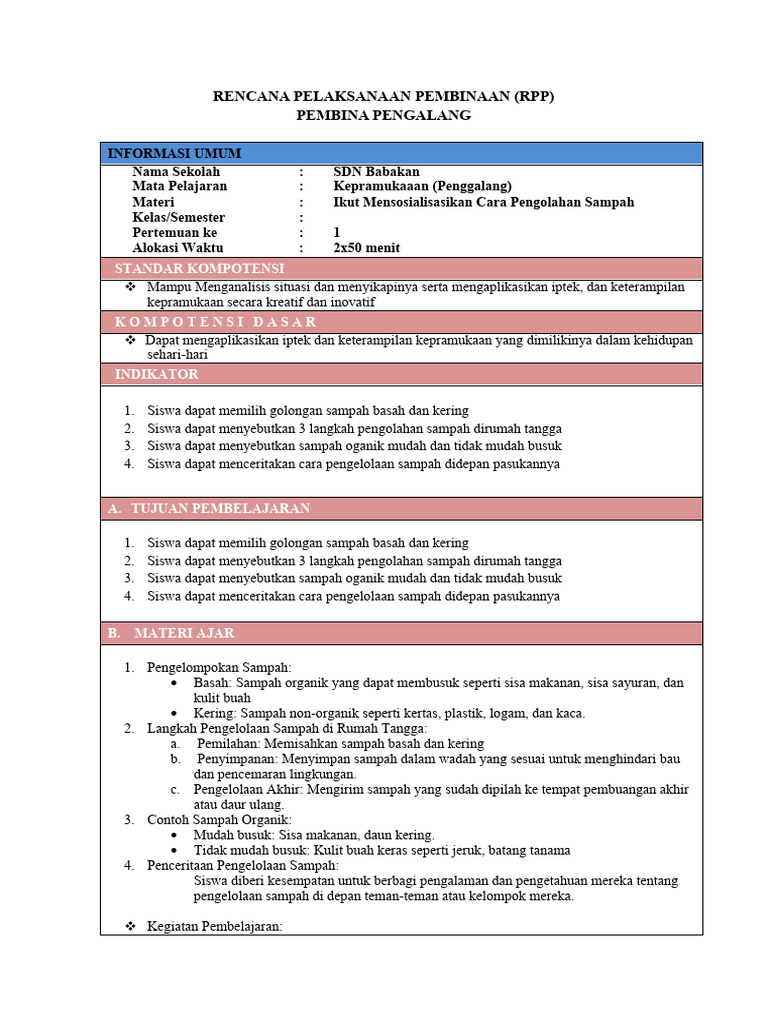 Rencana Pelaksanaan Pembinaan Pramuka | PDF | Karier & Perkembangan ...