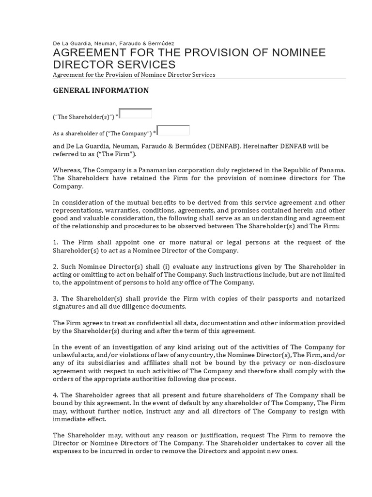 Nominee Director Agreement | PDF | Board Of Directors | Lawsuit