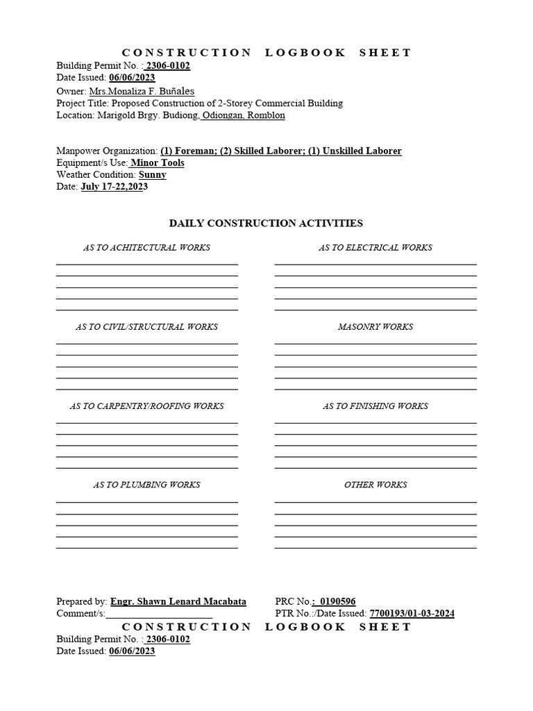 Construction Logbook | PDF | Concrete | Carpentry