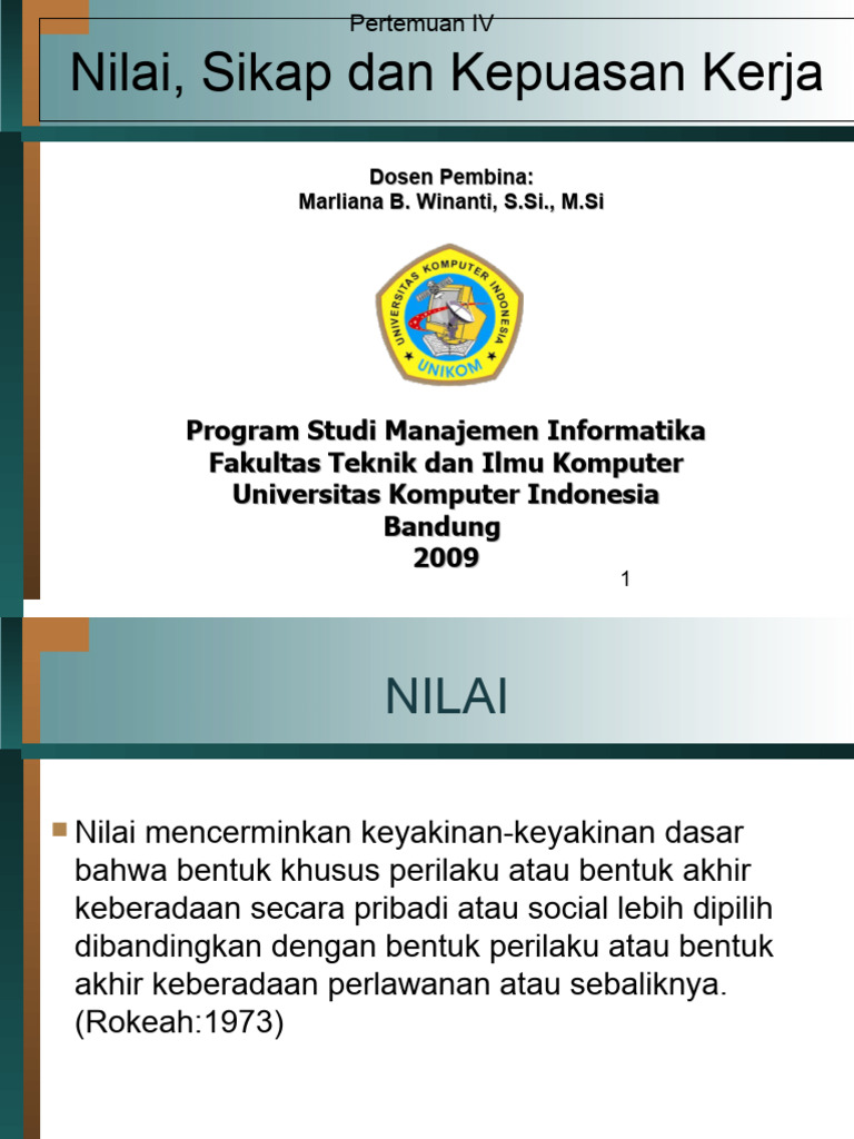 4 Nilai, Sikap Dan Kepuasan Kerja | PDF | Karier & Perkembangan