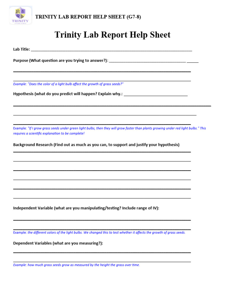 Trinity Lab Report Guide G7-8 | PDF | Scientific Method | Hypothesis