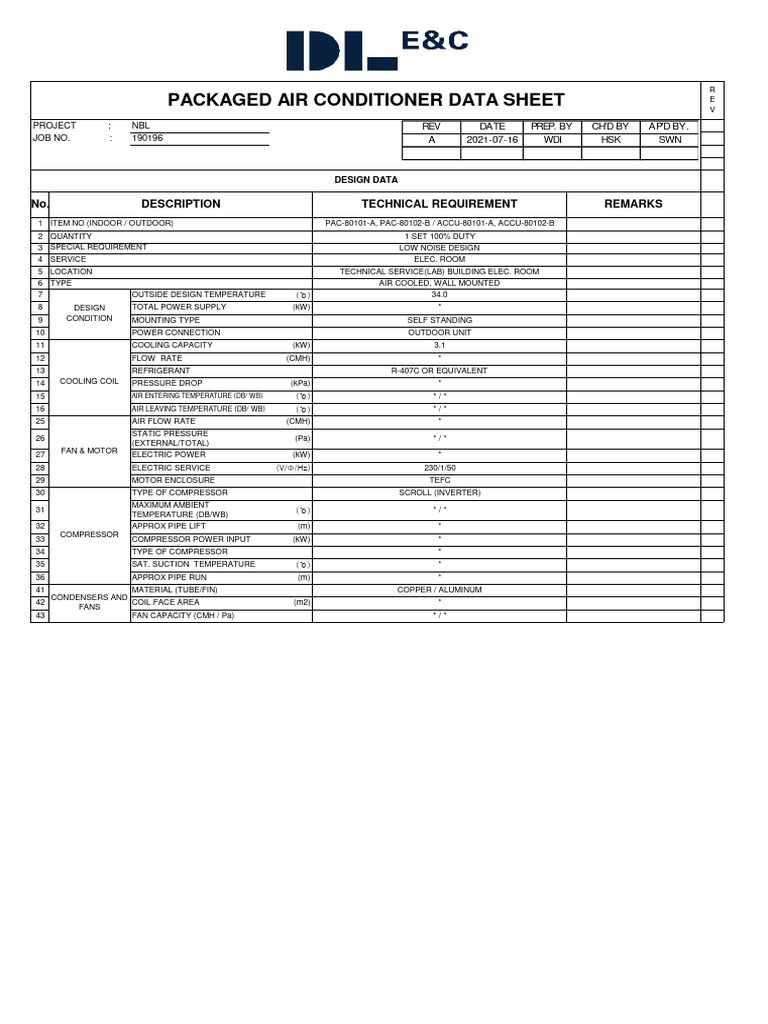 Datasheet Package Unit (Split Unit With Outdoor) | PDF | Air ...