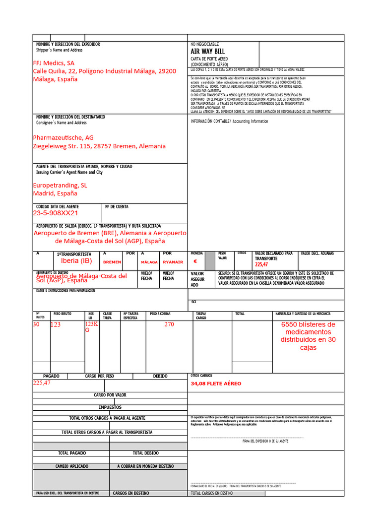 Modelo de Air Waybill Awb o Conocimiento | PDF