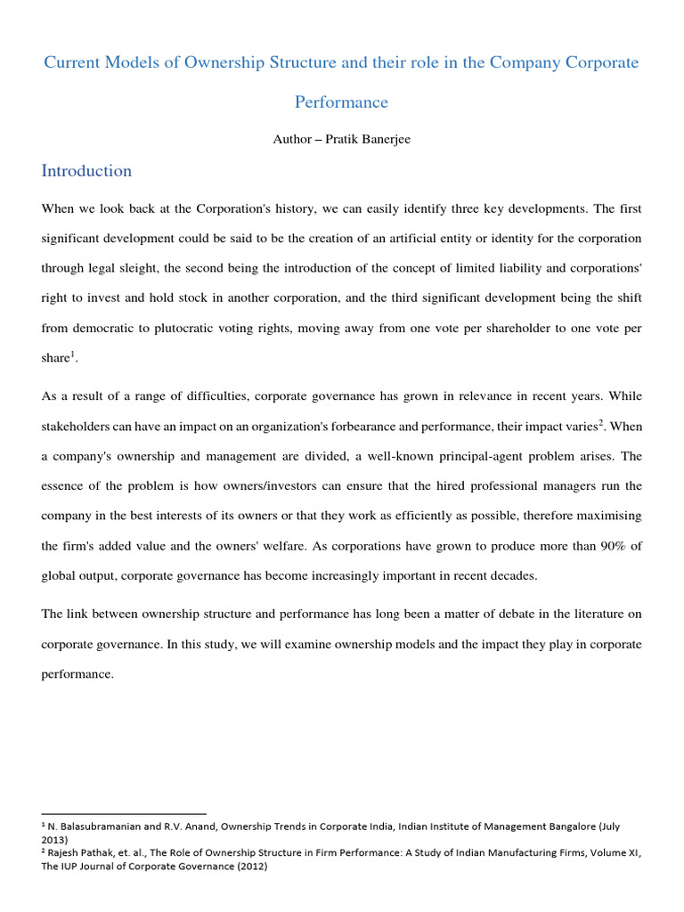 Current Models of Ownership Structure and Their Role in The Company ...