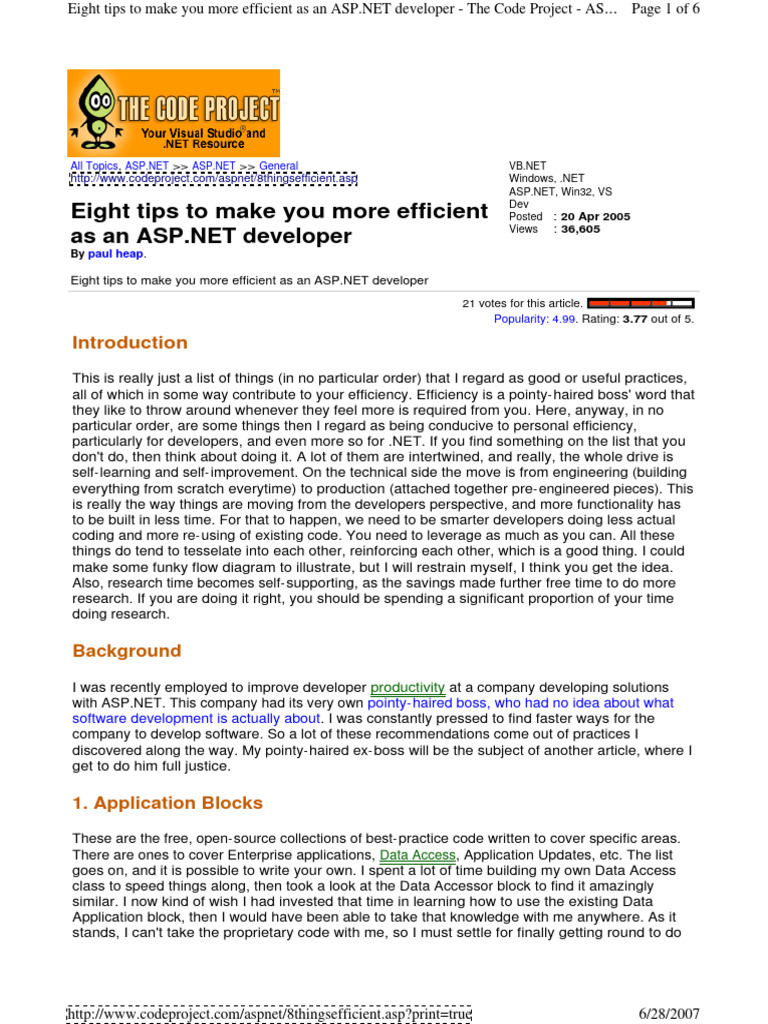 8 Tips To Be A More Efficient Asp Net Developer | PDF | Software Development | Software Engineering