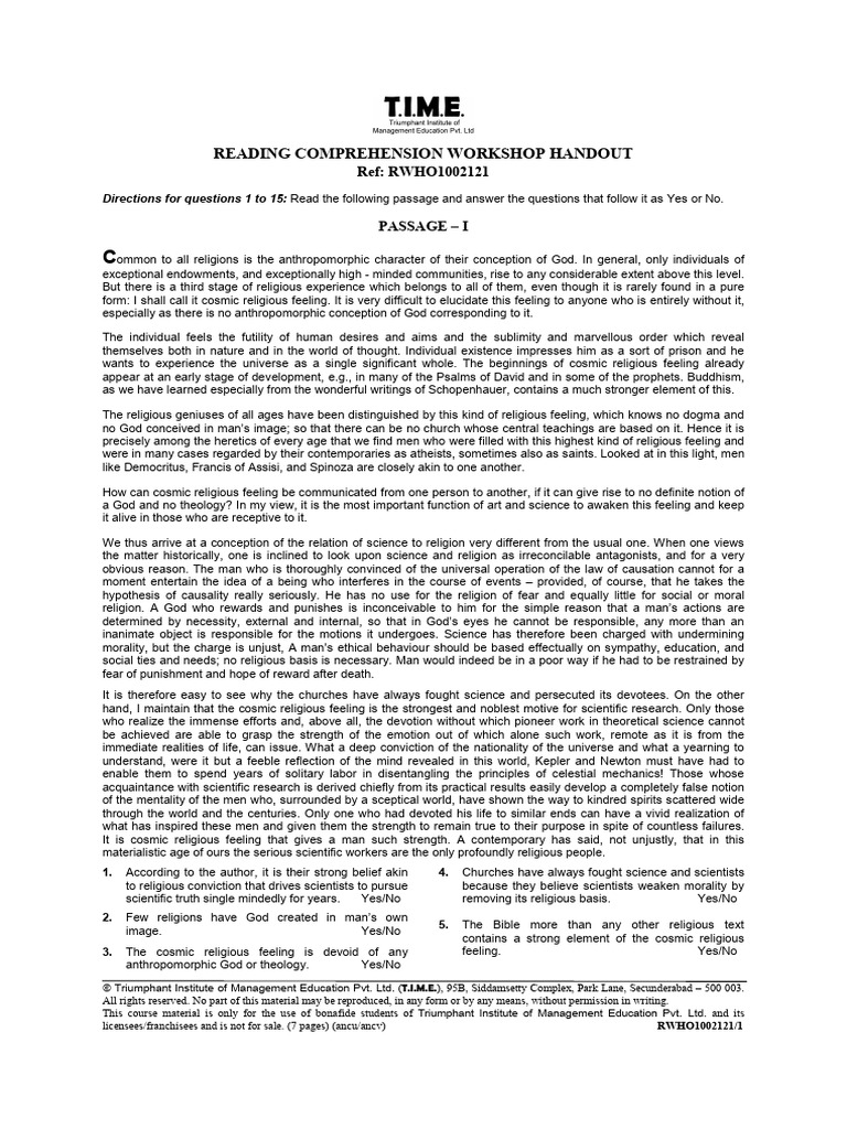 READING COMPREHENSION WORKSHOP HANDOUT | PDF | Inter Services Intelligence | Pakistan