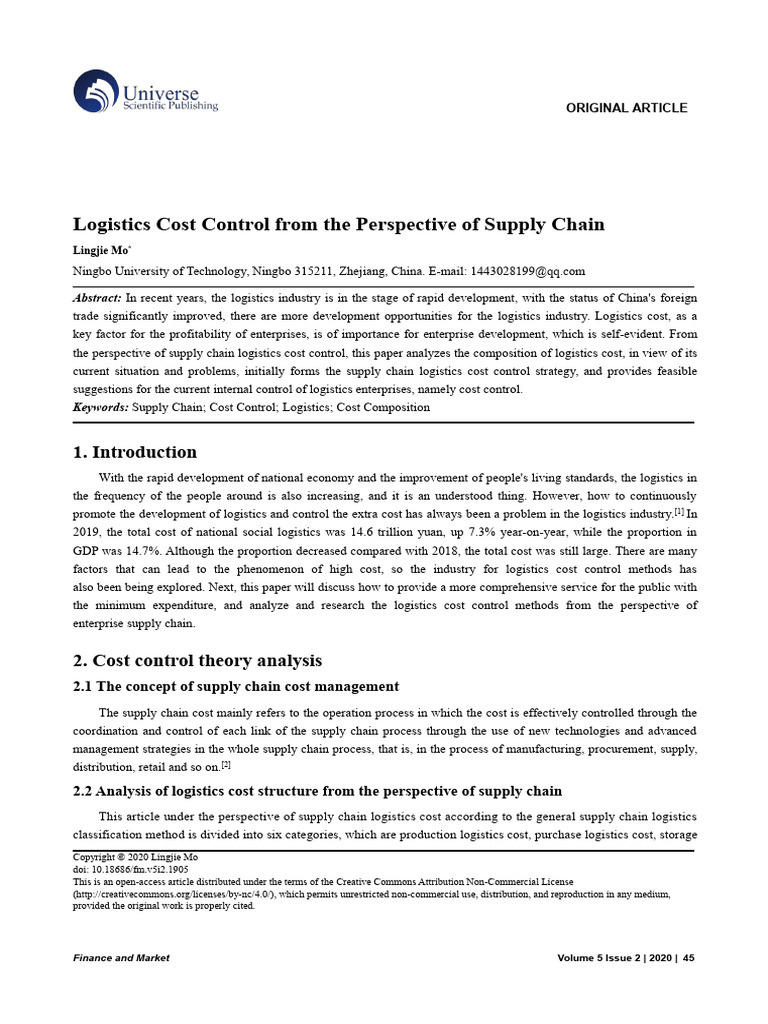 Logistics Cost Control From The Perspective of Sup | PDF | Logistics | Supply Chain
