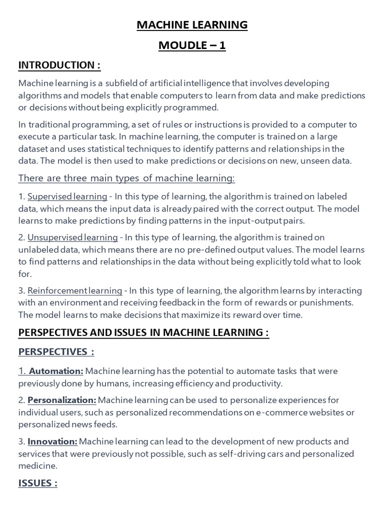 Machine Learning Moudle - 1: There Are Three Main Types of Machine Learning | PDF | Receiver ...