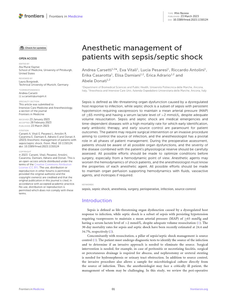 Anesthetic MGT For Sepsis - Septic Shock | PDF | Sepsis | Shock ...