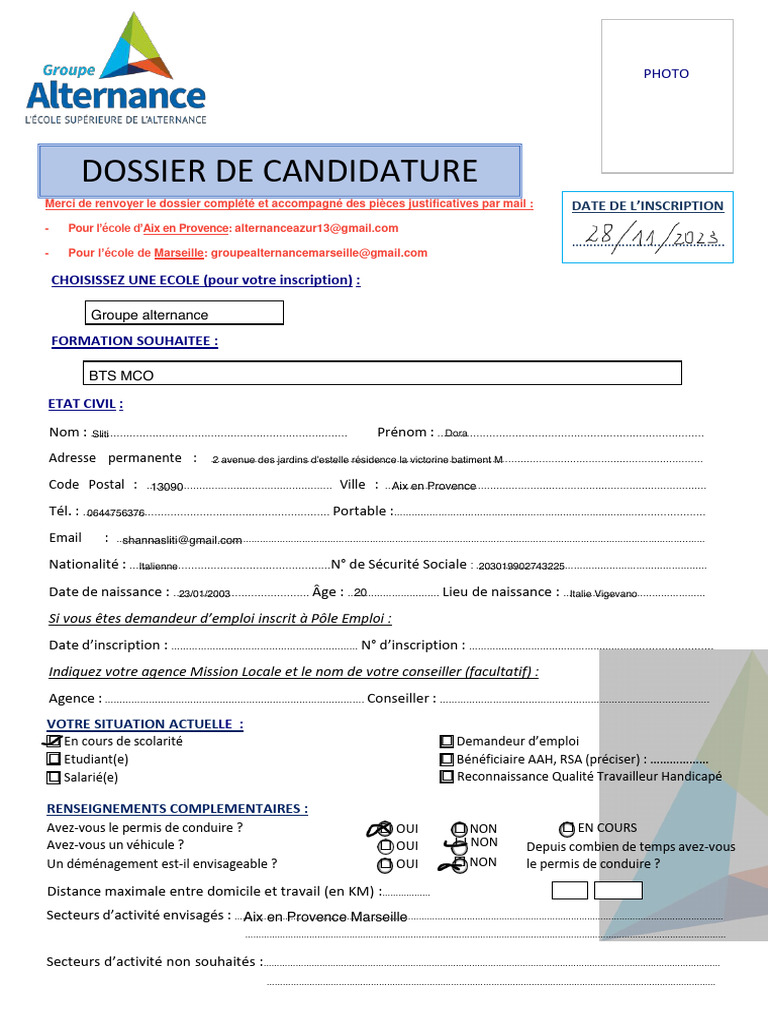 Dossier de candidature BTS MCO 2023 | PDF