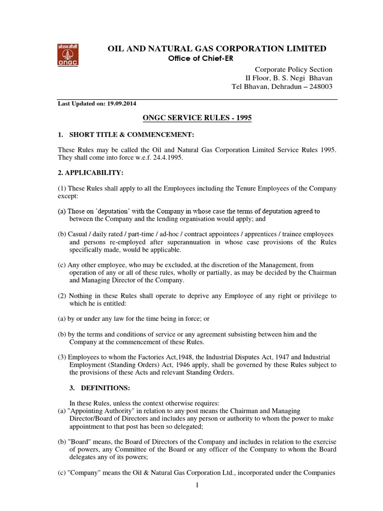 ONGC Service Rules Overview 1995 | PDF | Employment | Oath Of Office