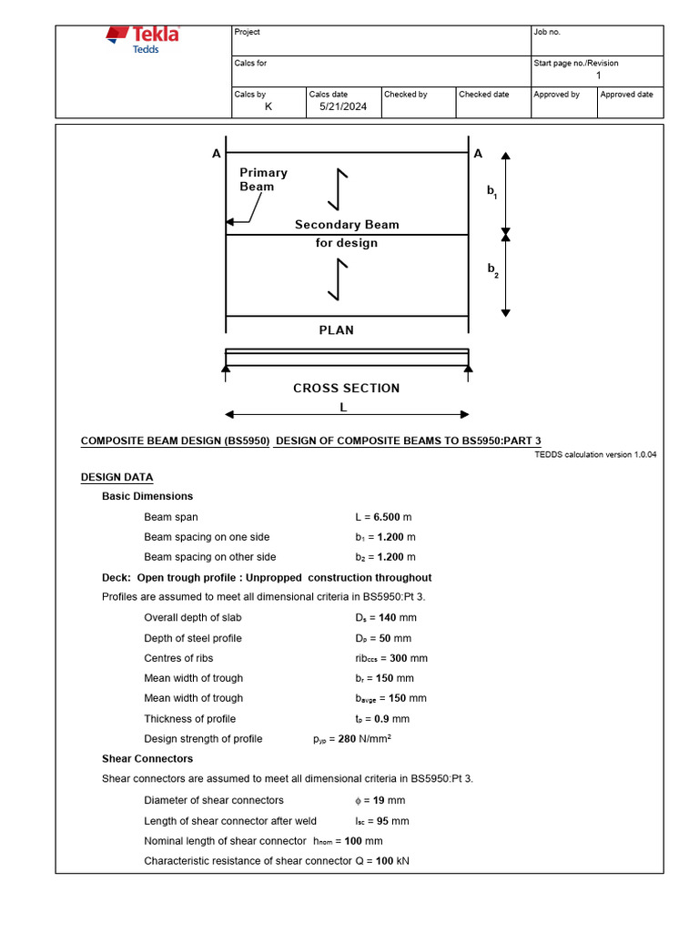 Composite Beam With Deck Slab Design Up To 6m Span | PDF | Beam ...