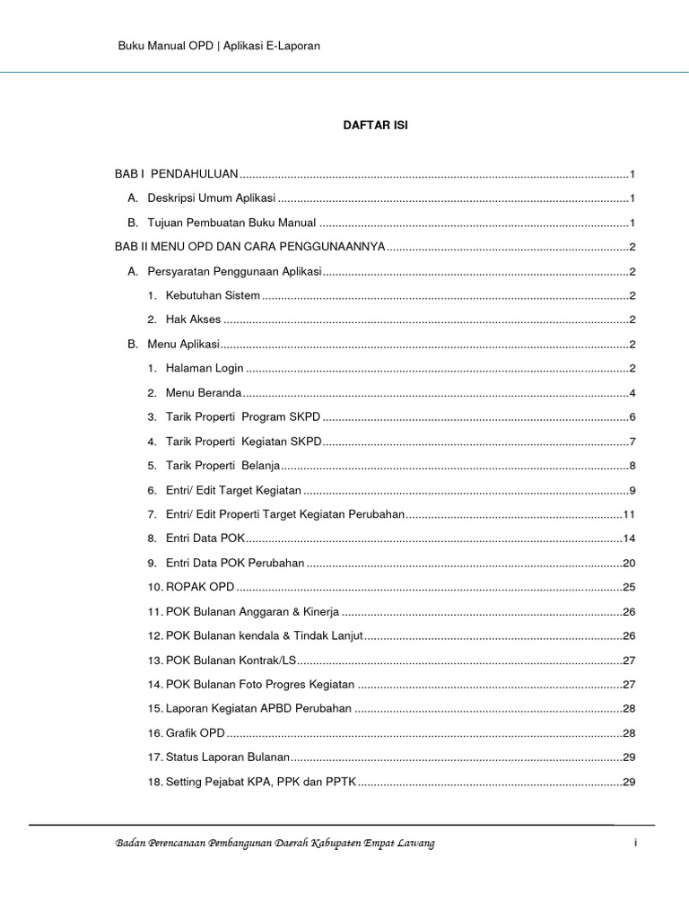 Buku Manual Aplikasi E-Laporan 2019 (OPD) | PDF