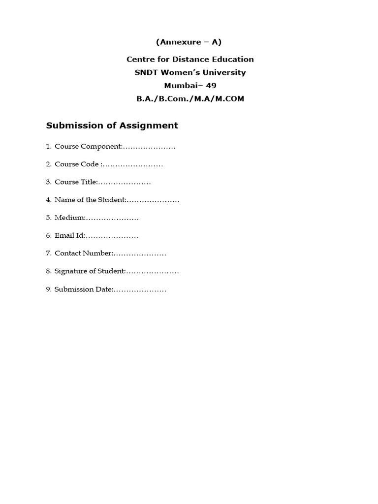 Cover Page For Internal Assignments | PDF