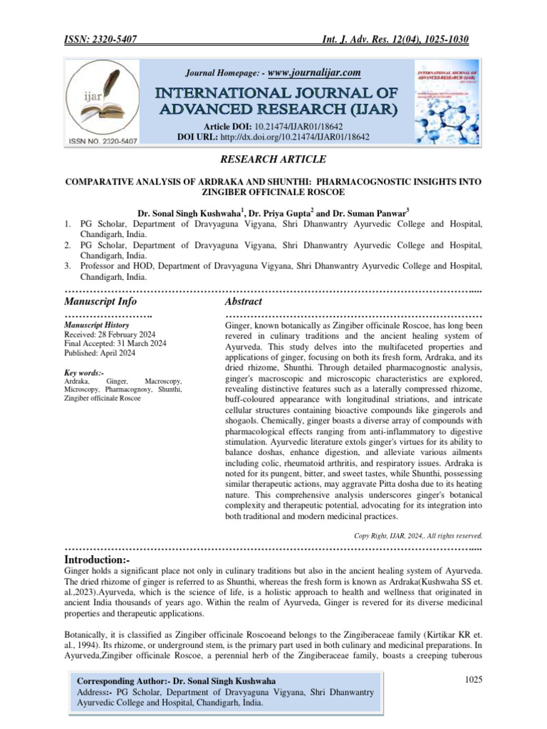 Comparative Analysis of Ardraka and Shunthi: Pharmacognostic Insights ...