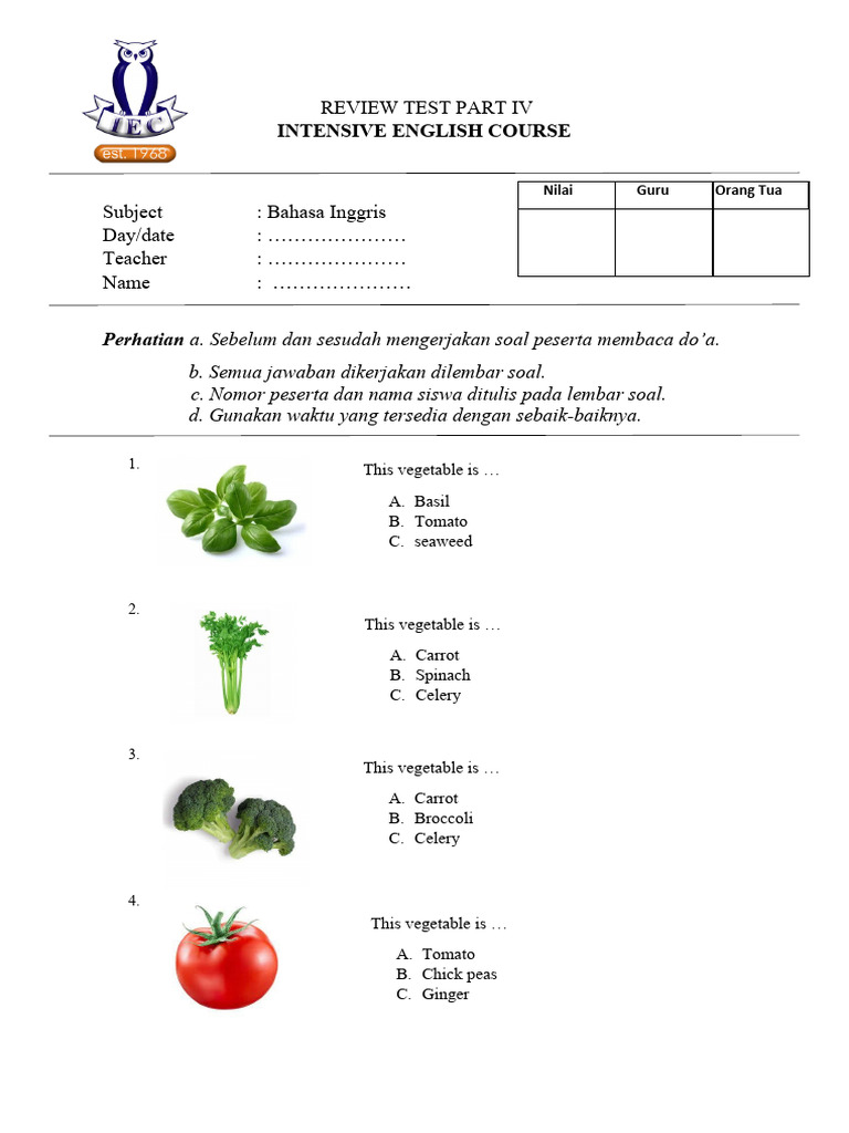 Review Test Part Iv | PDF | Vegetables | Sock