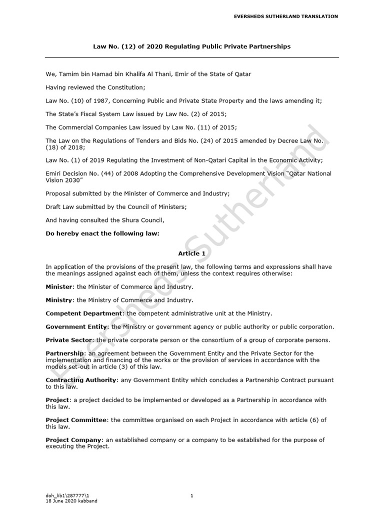 Qatar PPP Law in Details | PDF | Qatar | Public–Private Partnership