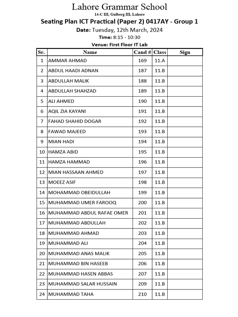 ICT Practical Schedule Class 11 | PDF