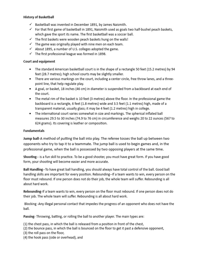 Overview of Basketball History and Rules | PDF | Indoor Sports | Games ...