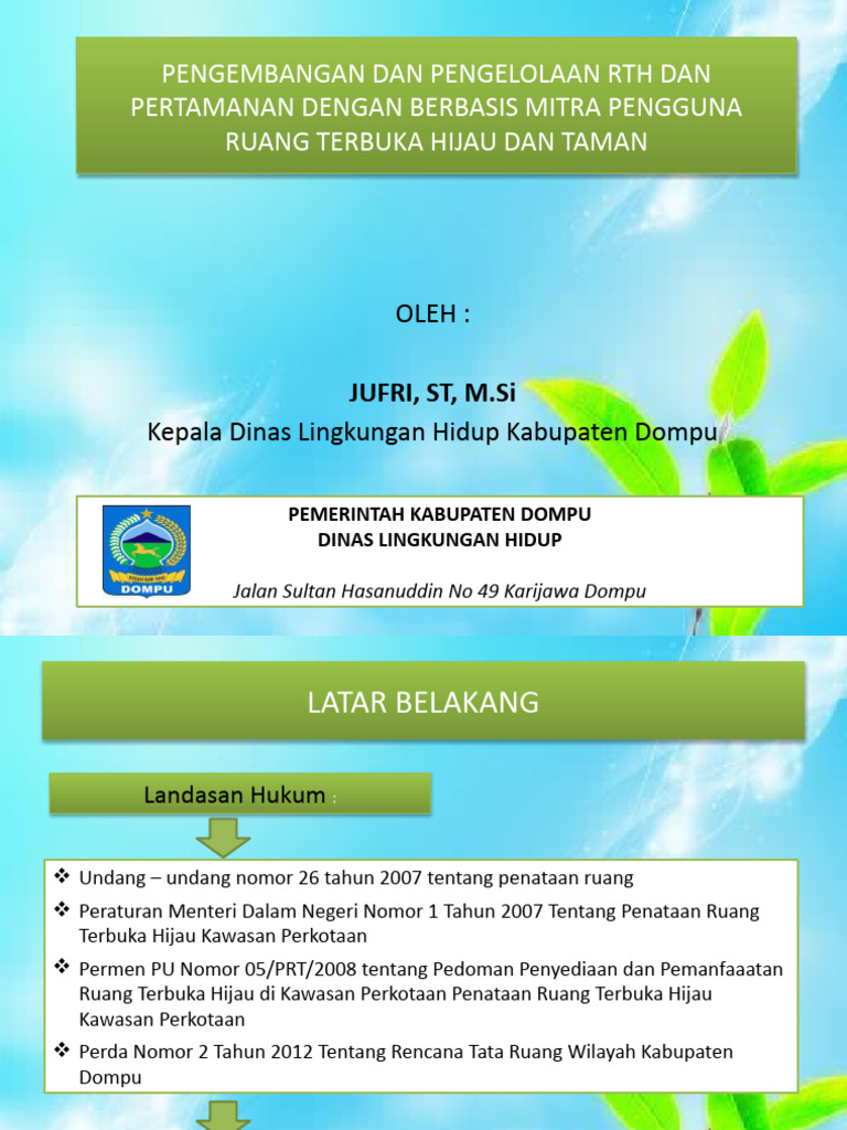 Pengembangan Dan Pengelolaan RTH Dan Pertamanan Dengan Berbasis | PDF