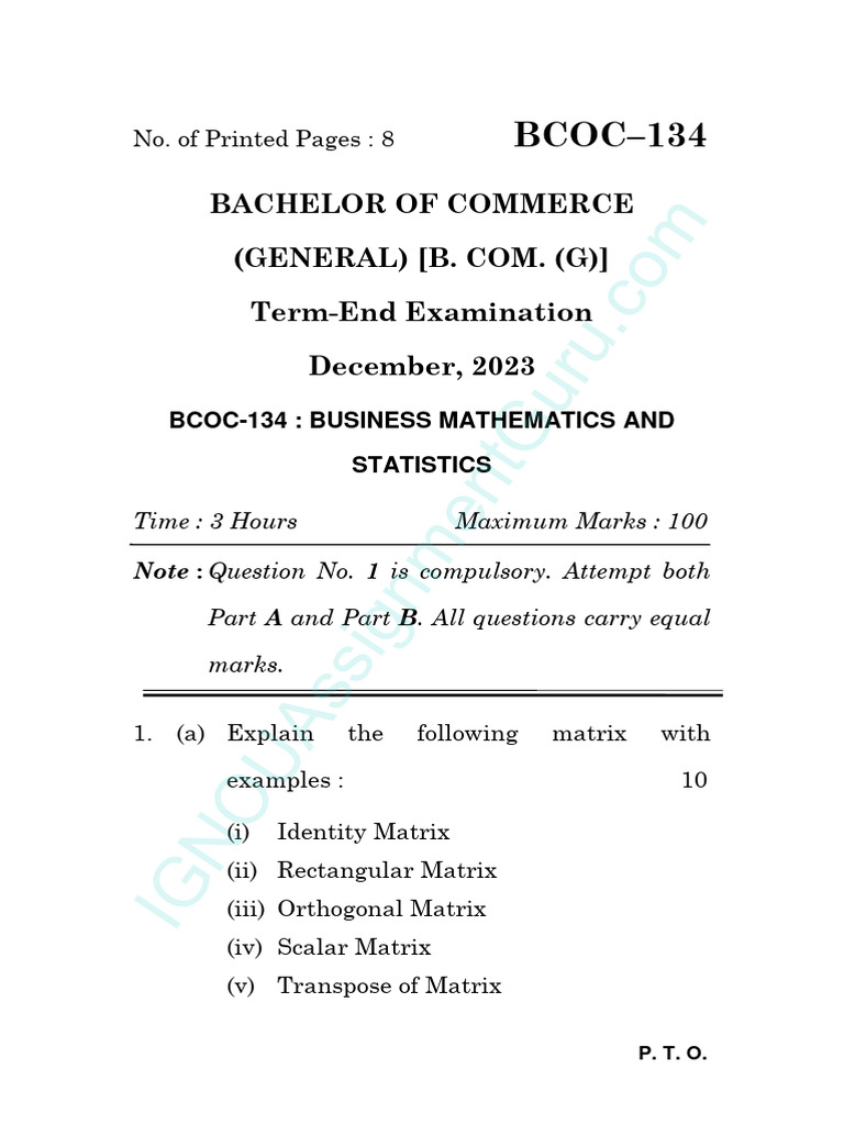 Bcoc 134 | PDF | Matrix (Mathematics) | Regression Analysis
