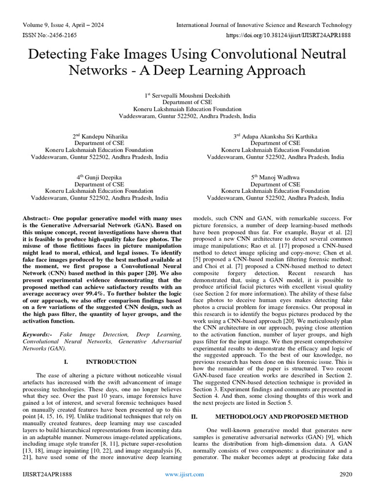 Detecting Fake Images Using Convolutional Neutral Networks A Deep