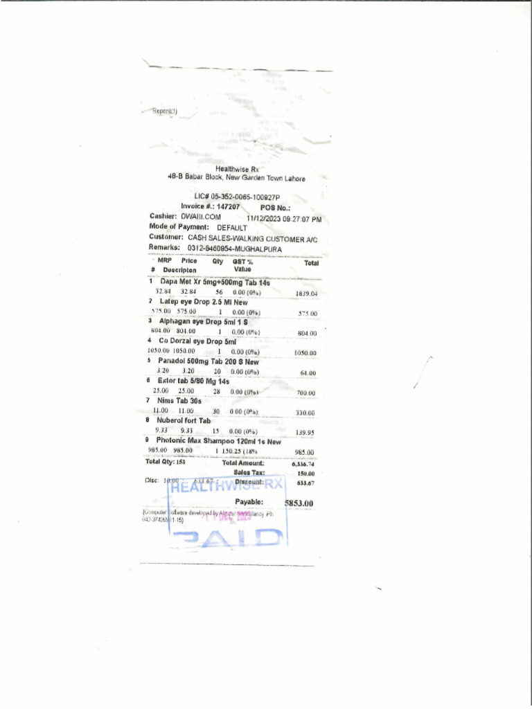 Medicine Bill. | PDF