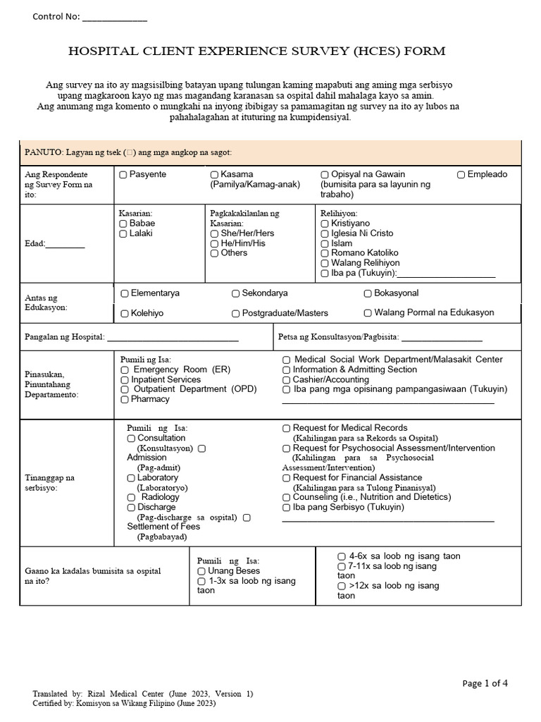 Certified Filipino Translation HCES Tool by RMC Updated 1 | PDF