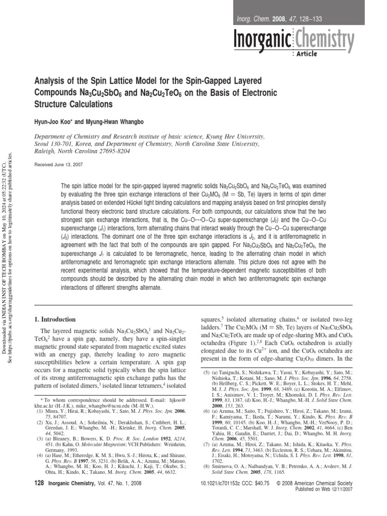 Spin Lattice Analysis for Chemists | PDF | Spin (Physics) | Density Functional Theory
