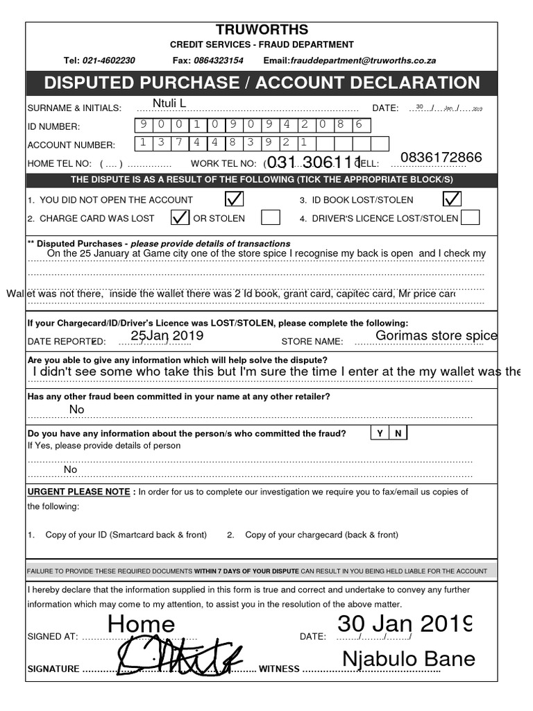 Dispute Declaration Form-1 | PDF | Banking Technology