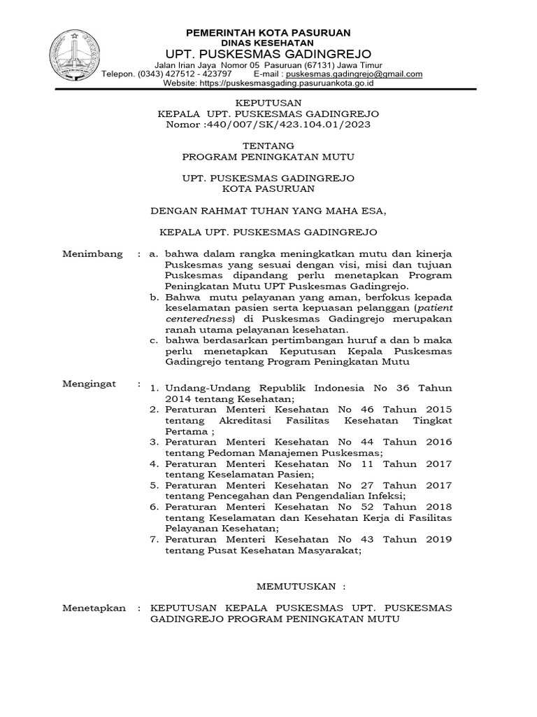 SK Program Peningkatan Mutu 2023 | PDF | Pengembangan Diri