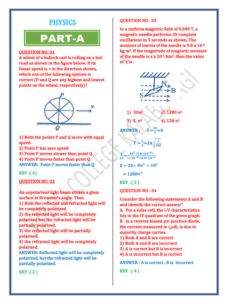 Neet - 2024 Physics Solutions | PDF | Sodium Hydroxide | Magnetic Field
