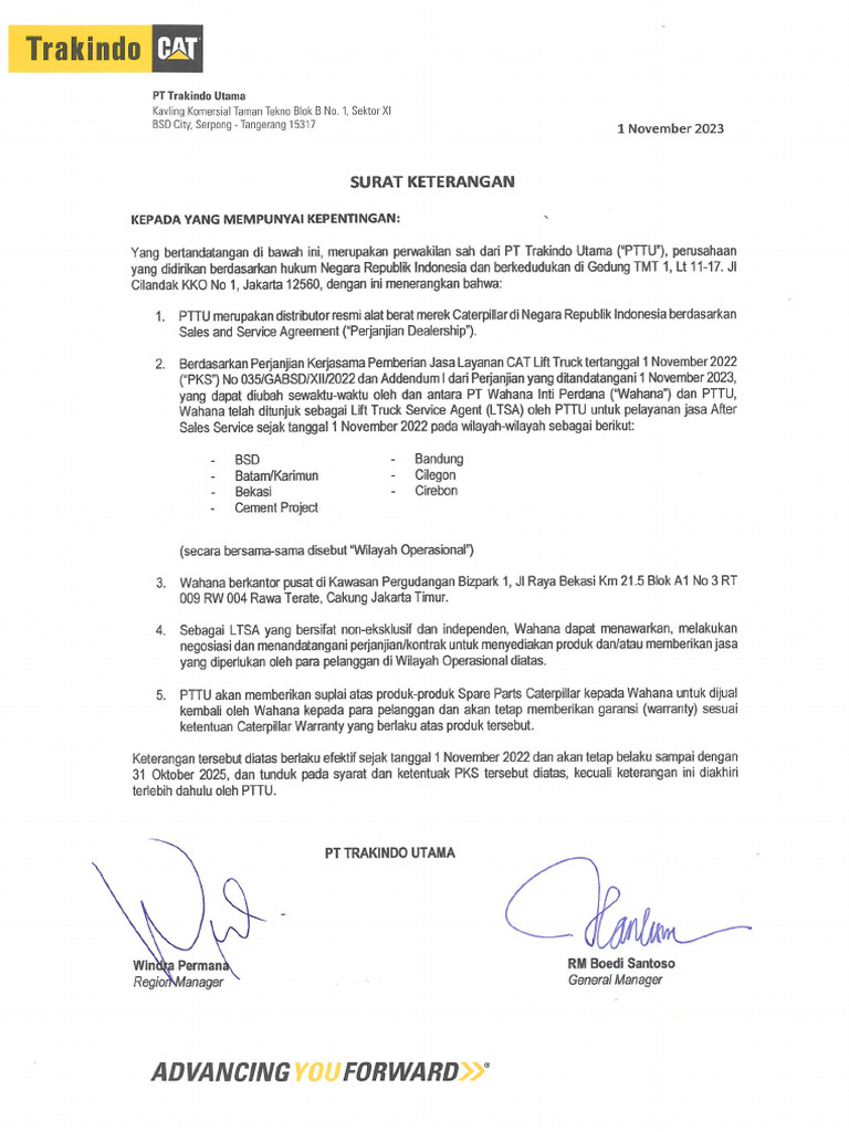 Surat Penunjukan Resmi Distributor | PDF