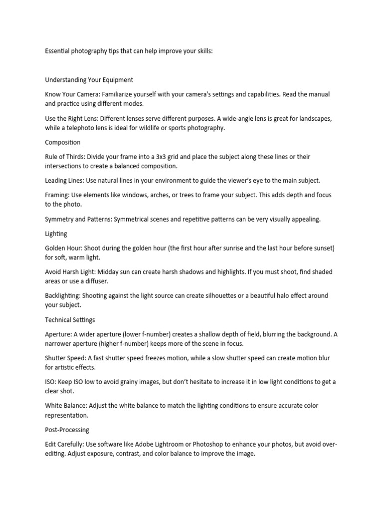 Essential Photography Tips | PDF | Camera Lens | Shutter Speed